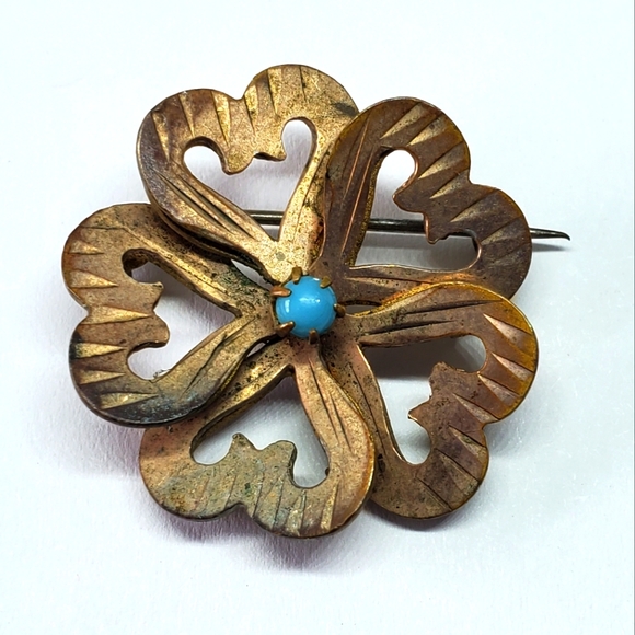 Antique | Jewelry | Antique Victorian Turquoise Gold Tone Flower Brooch ...